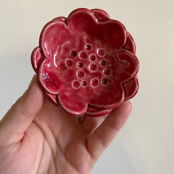 Handmade | Art | Red Ceramic Flower Art With Textured Petals | Poshmark